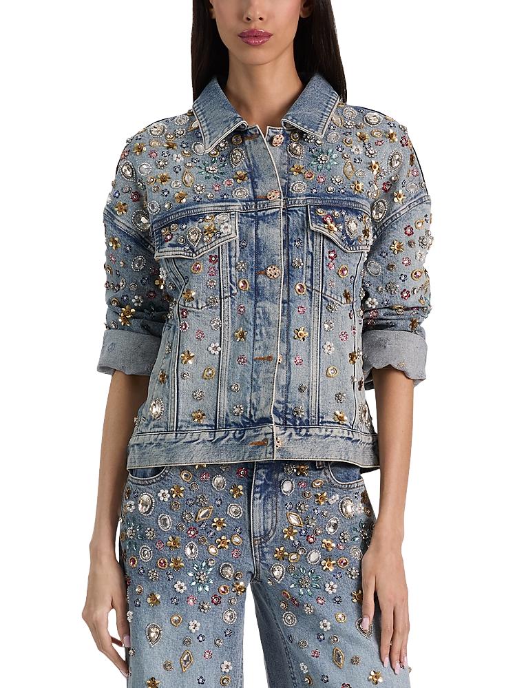 ALICE + OLIVIA Alice And Olivia Jesse Embellished Oversized Denim Trucker Jacket